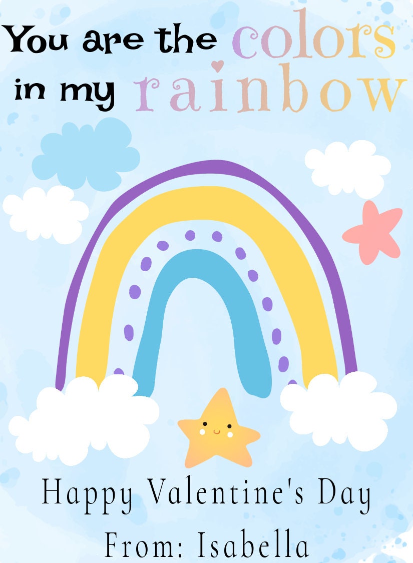 Rainbow Valentines Day Card Template Rainbow Valentines Cards | Etsy
