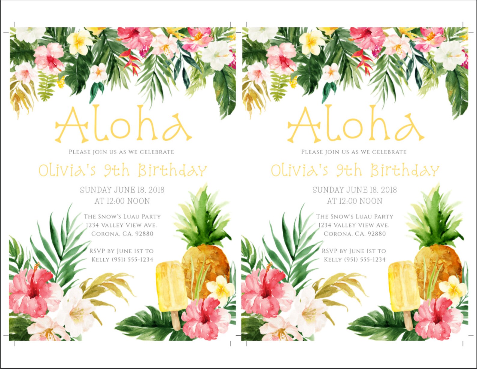 Luau Tropical Invitation Template Hawaiian Birthday Invite | Etsy