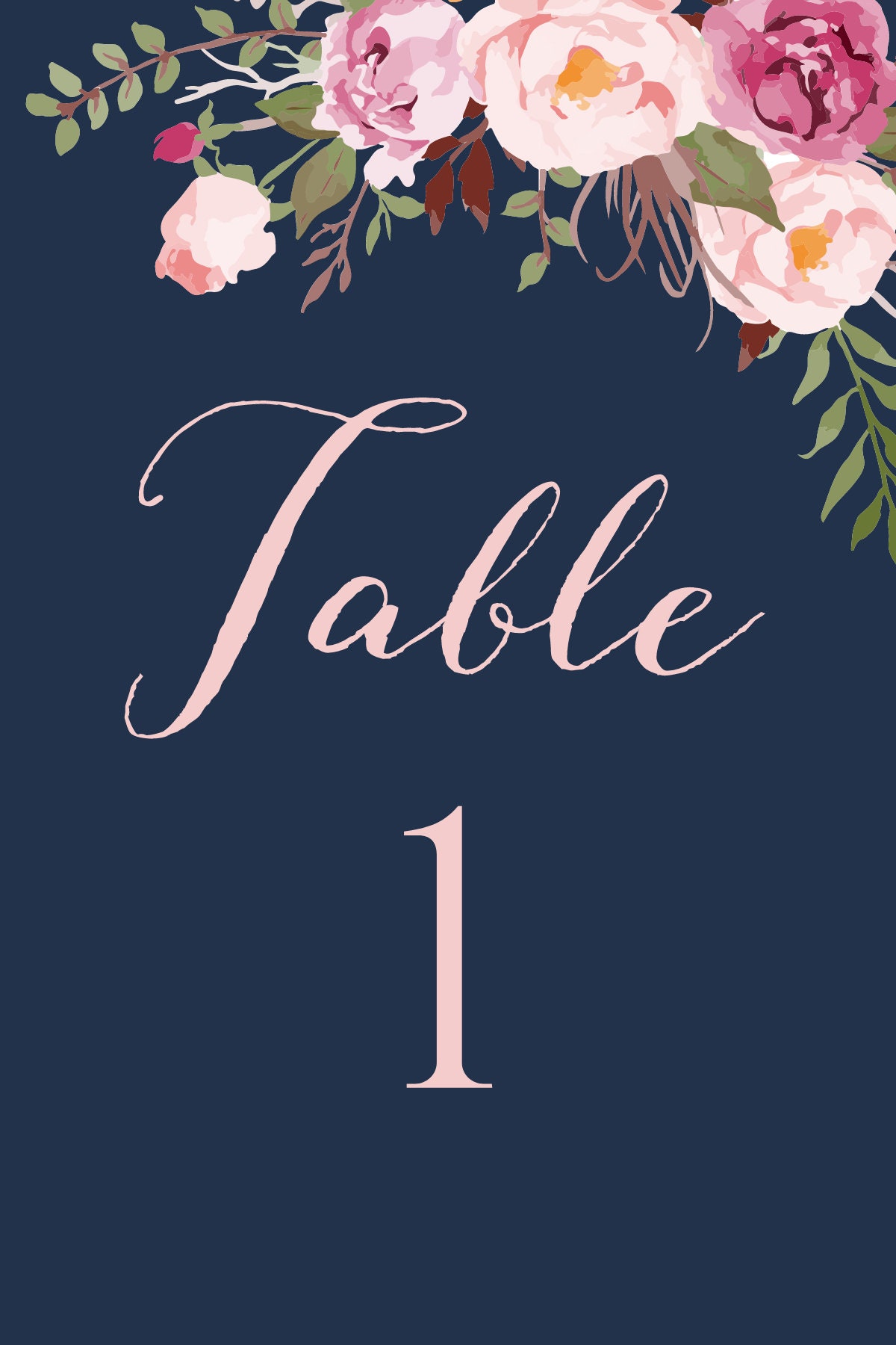 Blue Pink Wedding Table Number Template DIY Table Number | Etsy