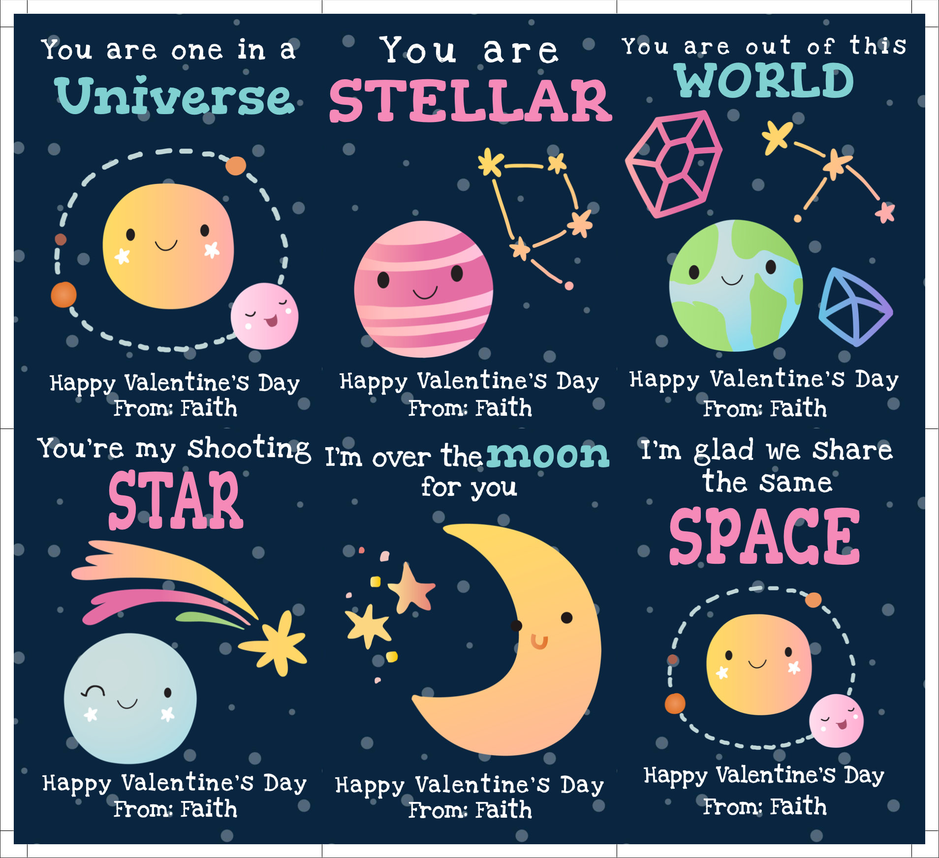 Planet Valentines Day Card Template Space Valentines Cards - Etsy Canada