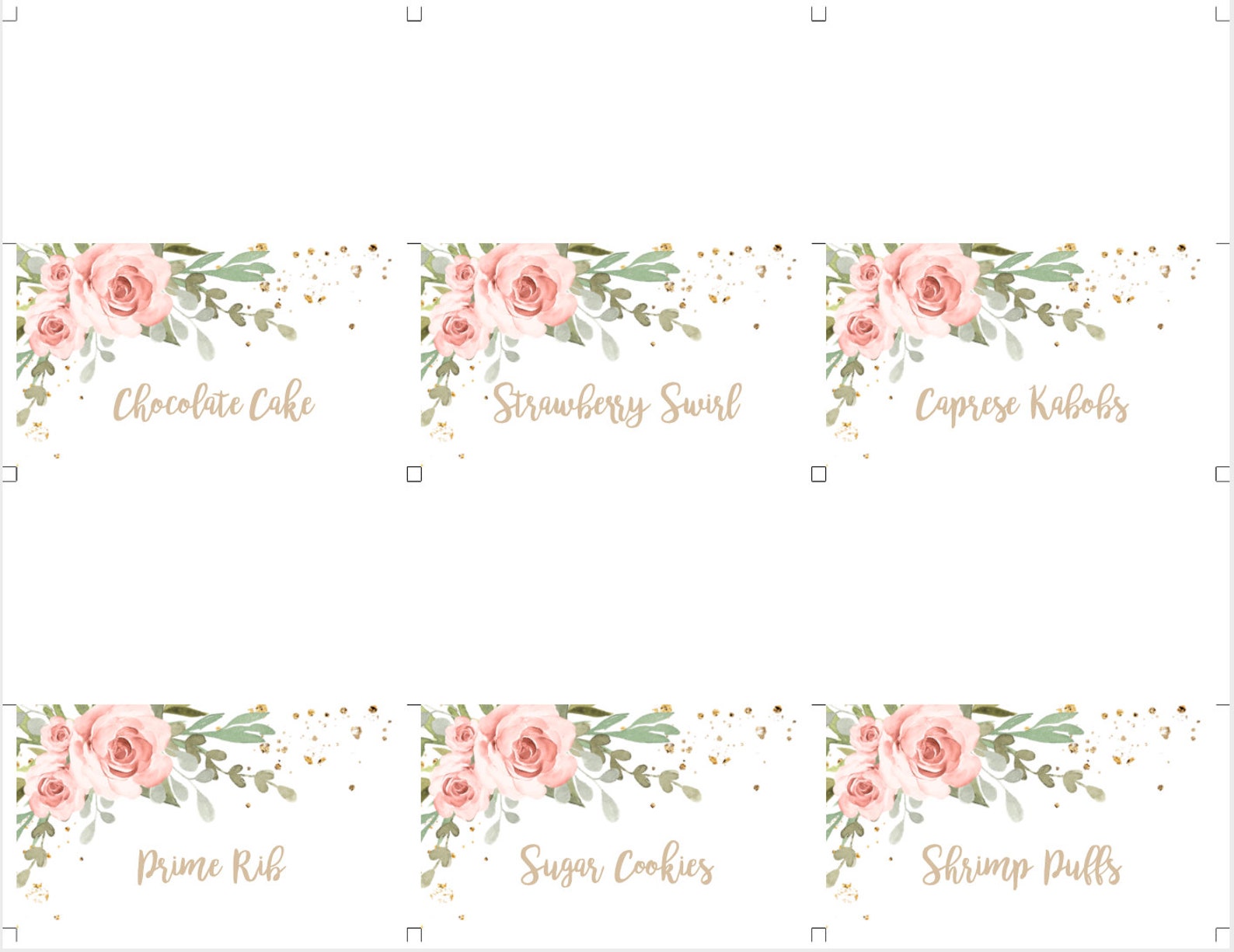 Pink Floral Watercolor Flower Food Label Card Template - Etsy
