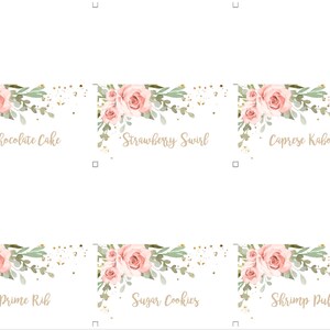 Pink Floral Watercolor Flower Food Label Card Template, Editable Tent ...
