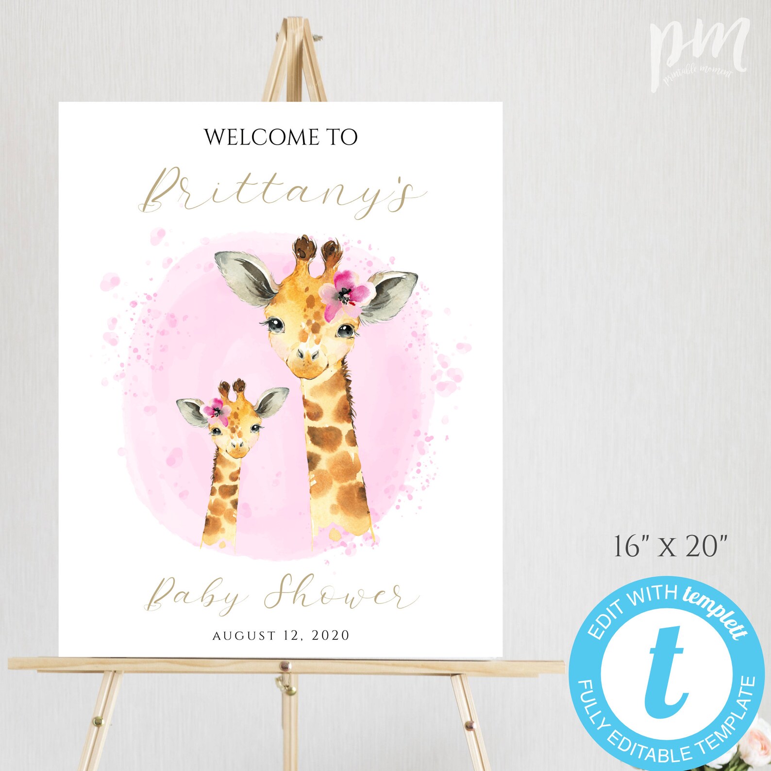 Giraffe Welcome Sign Template for Baby Shower Welcome Poster - Etsy