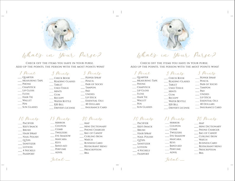 Blue Elephant Baby Shower Game Bundle Template Set, Elephant Shower ...