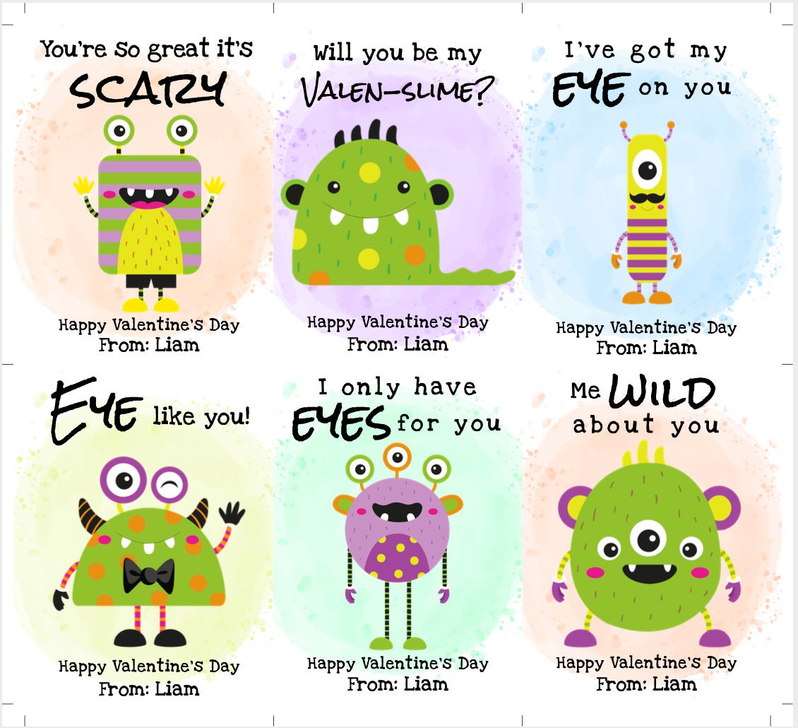 Monster Valentines Day Card Template Monster Valentines Cards | Etsy