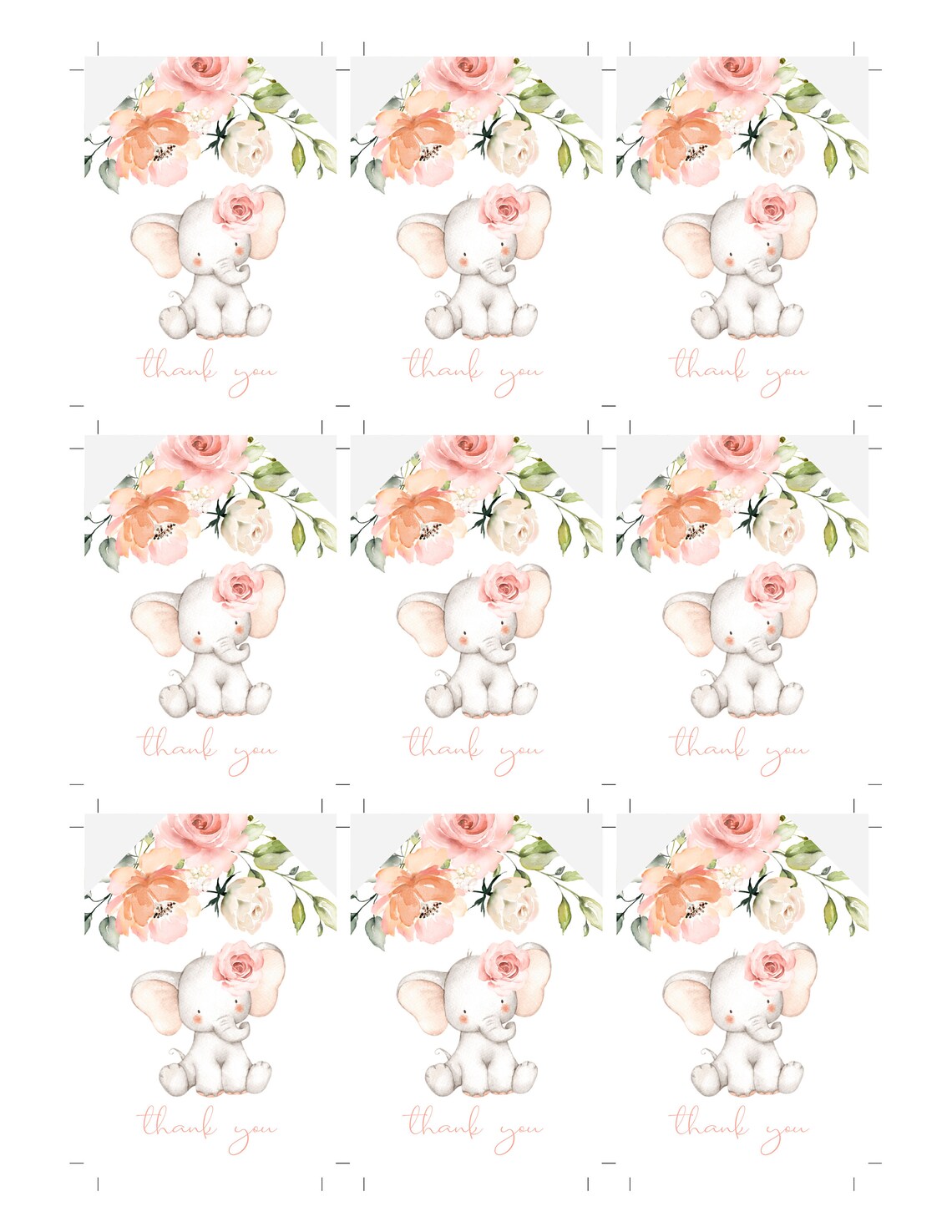 Girl Elephant Favor Tags Template, Gift Tag Printable, Tag Personalized ...