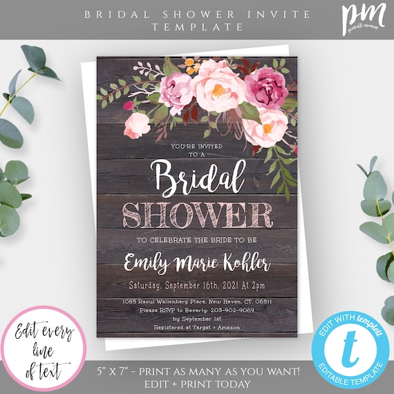 Rustic Bridal Shower Invitation Templates