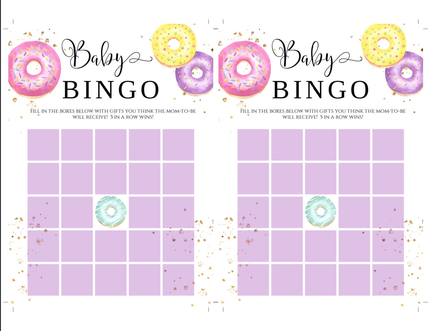 Baby Bingo Game Template Baby Shower Game Donuts and | Etsy