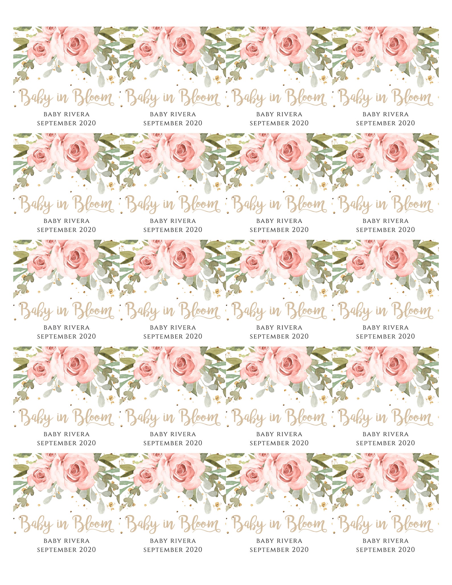 Pink Floral Favor Tag Baby in Bloom Template, Blush Pink Tag ...