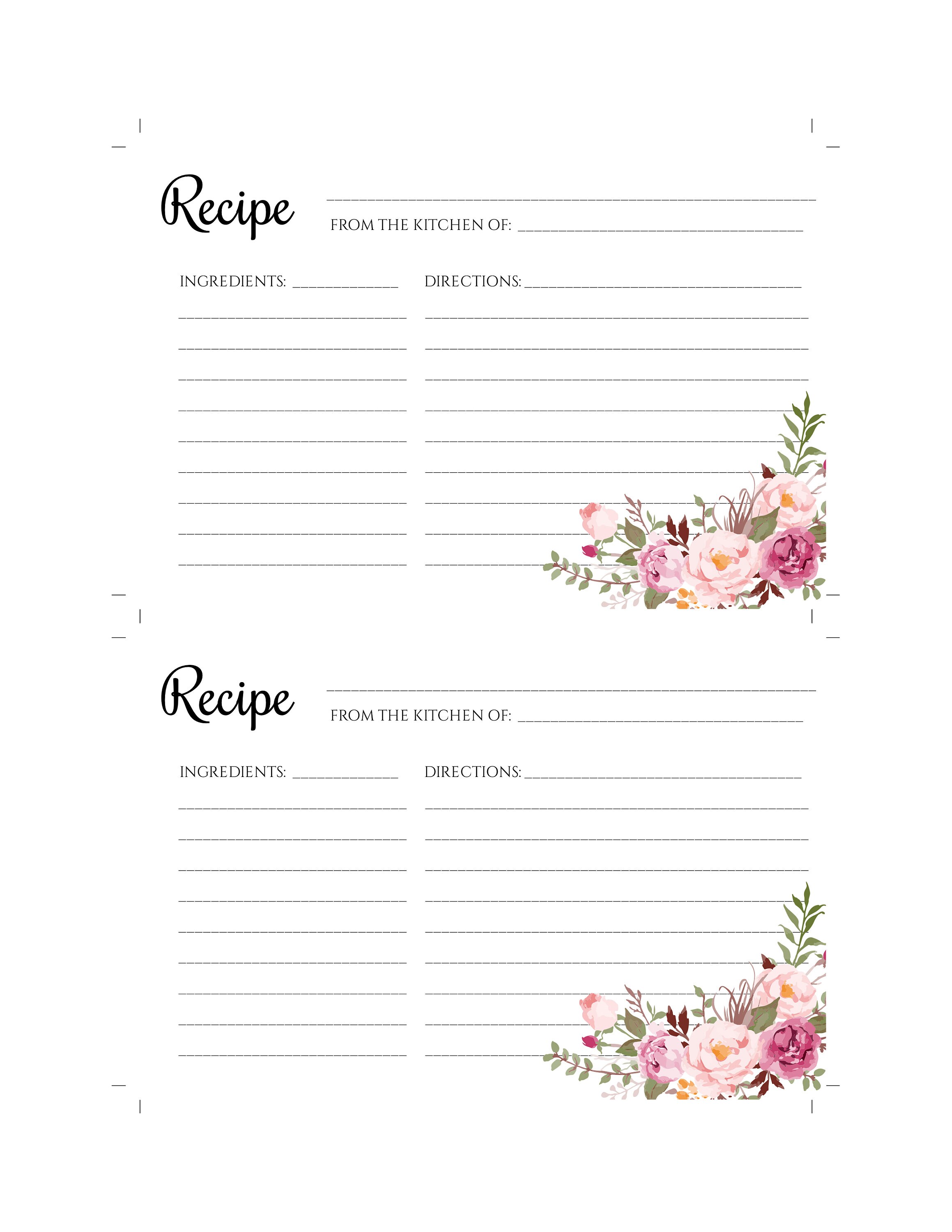 Pink Floral Recipe Card Template Bridal Shower Activity | Etsy