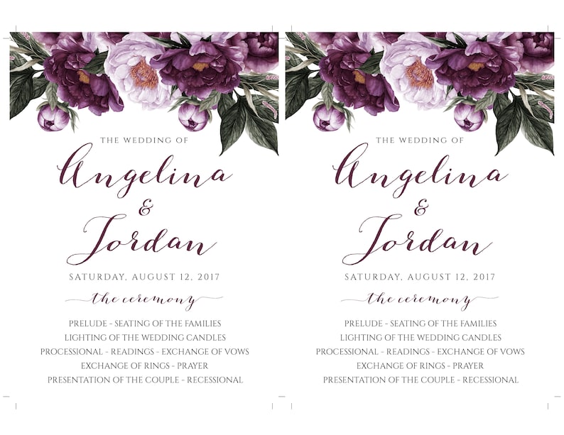 Purple Floral Wedding Program Template Printable Plum Floral - Etsy