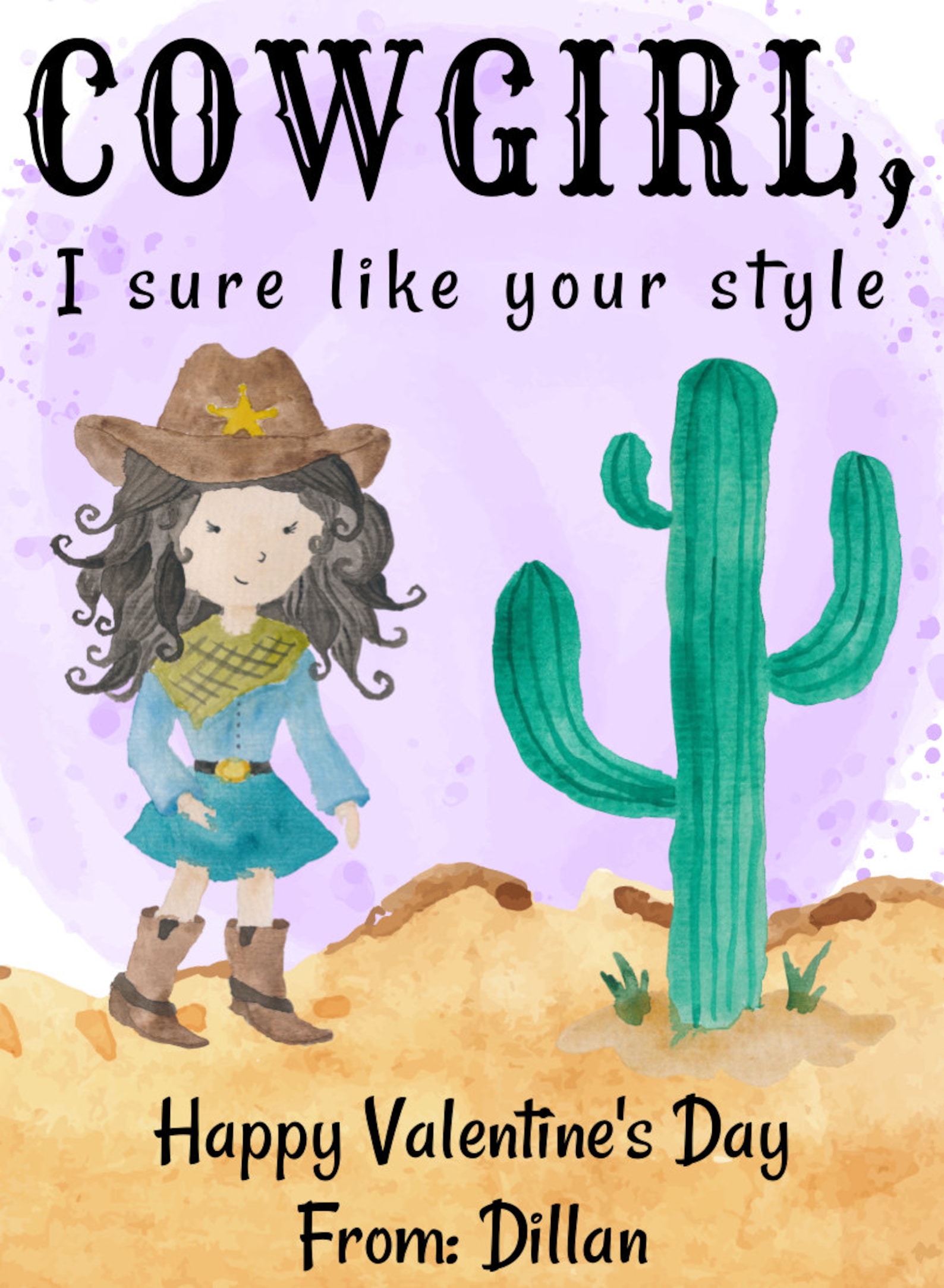 Cowboy Valentine Card Template Western Valentines Cards for | Etsy