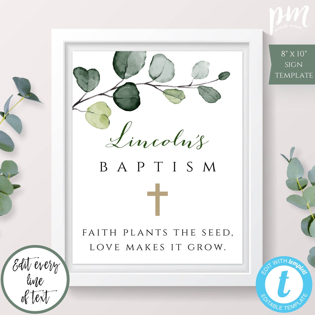 Personalized Baptism Sign for Boy, Editable Greenery Sign, Baptism Gift ...