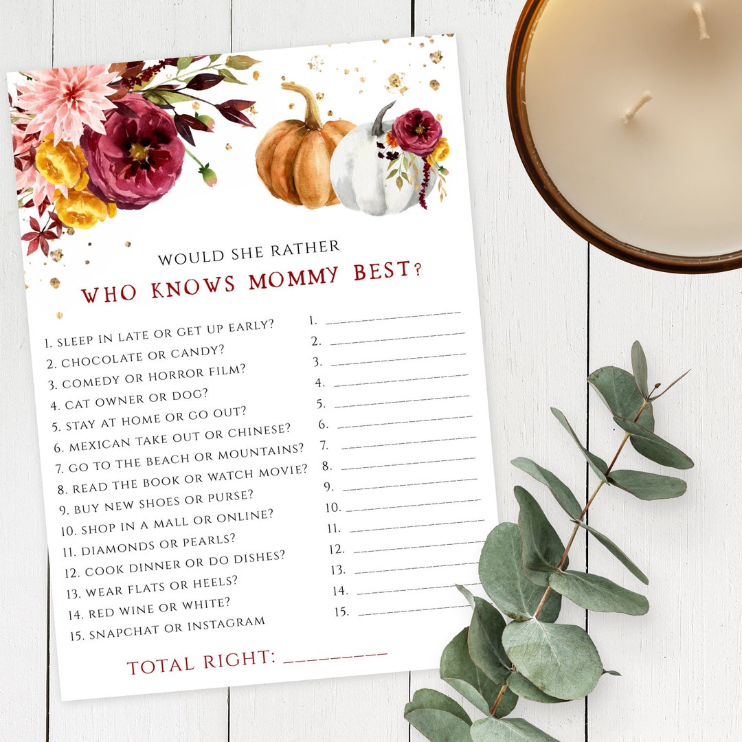 Fall Pumpkin Would You Rather Game Template, Who Knows Mommy Best Game ...
