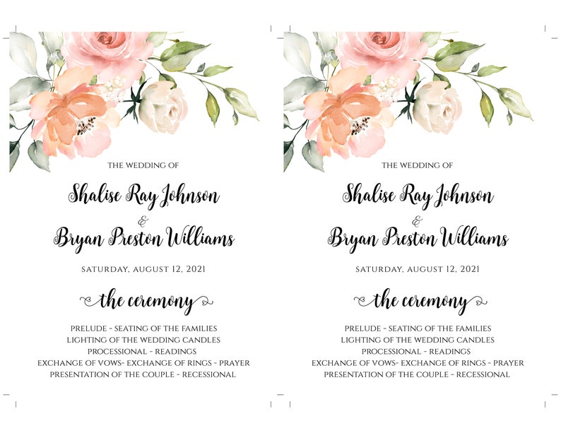 Peach Floral Wedding Program Template Printable Program With | Etsy