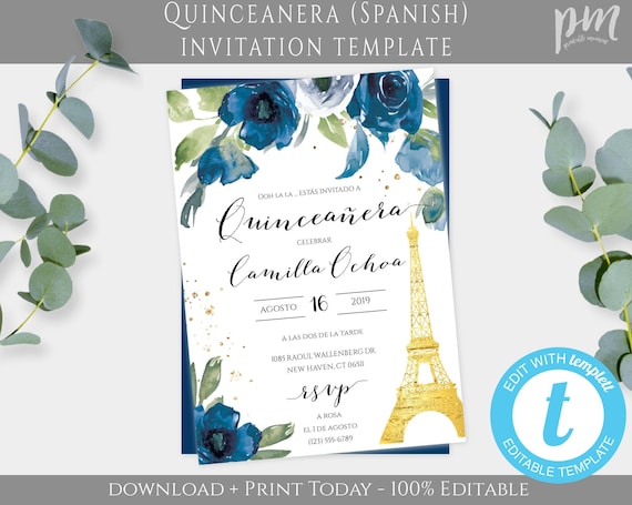 Quinceañera Birthday Invitation Template in Spanish Sweet 15 - Etsy