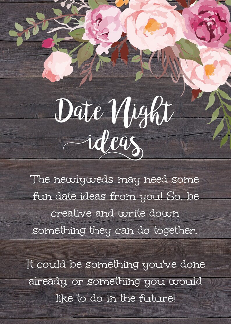 Rustic Floral Date Night Ideas Bridal Shower Game Template - Etsy