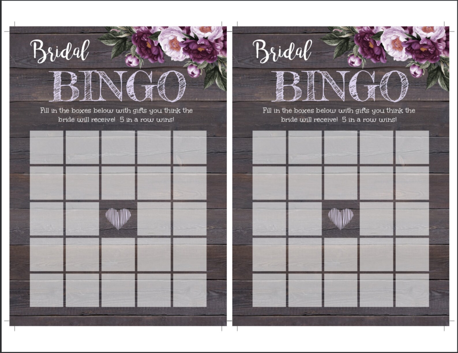 Rustic Bridal Bingo Game Template Lavender Floral Bridal - Etsy