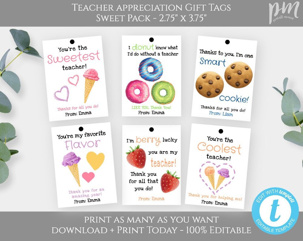 Teacher Appreciation Gift Tag Template, Favor Tag for End of the Year ...
