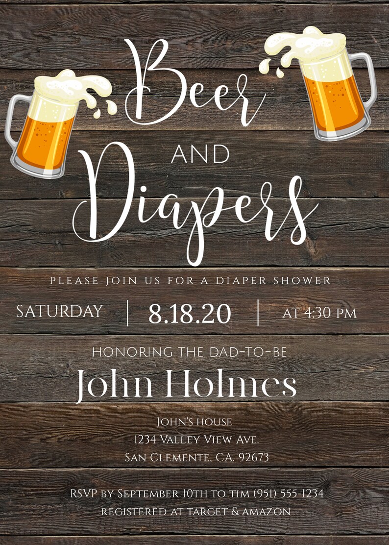 Beer and Diaper Party Shower Invitation Template, Beer Baby Shower, Dad ...