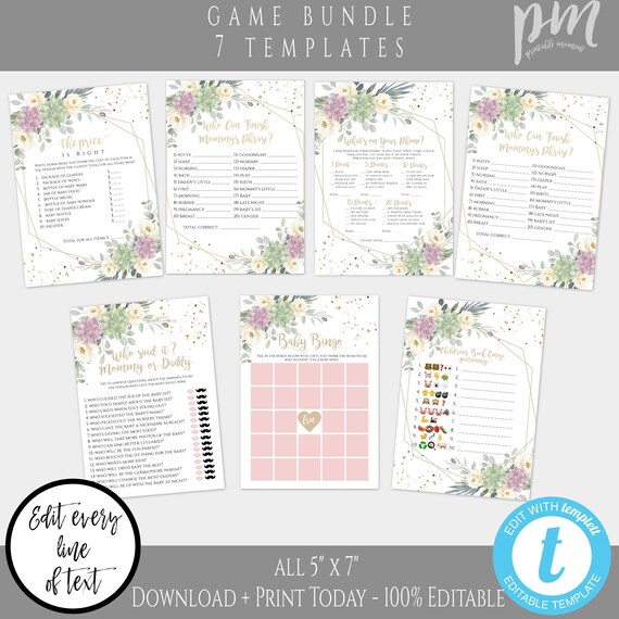 Succulent Baby Shower Games Package Template Games Bundle - Etsy