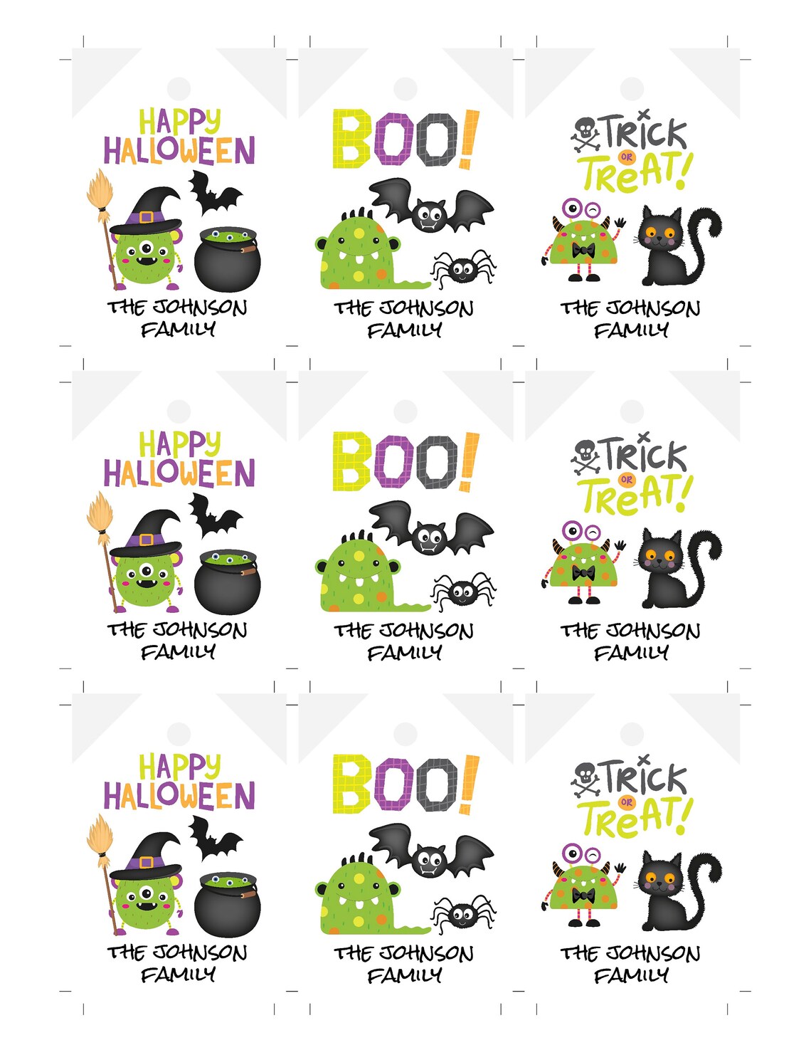 Monster Halloween Gift Tag Template Set Printable Trunk or | Etsy