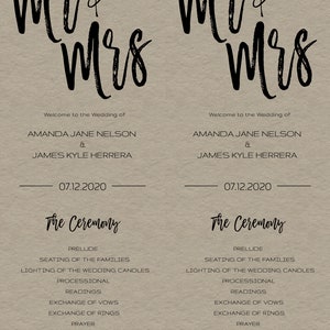Mr & Mrs Wedding Program Template, 1/2 Page Printable Program, Instant ...