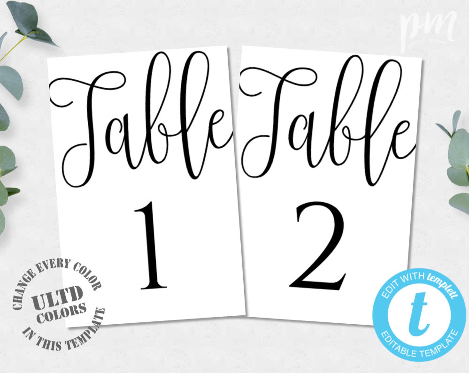 Printable Wedding Number Template, Calligraphy Table Number Cards ...