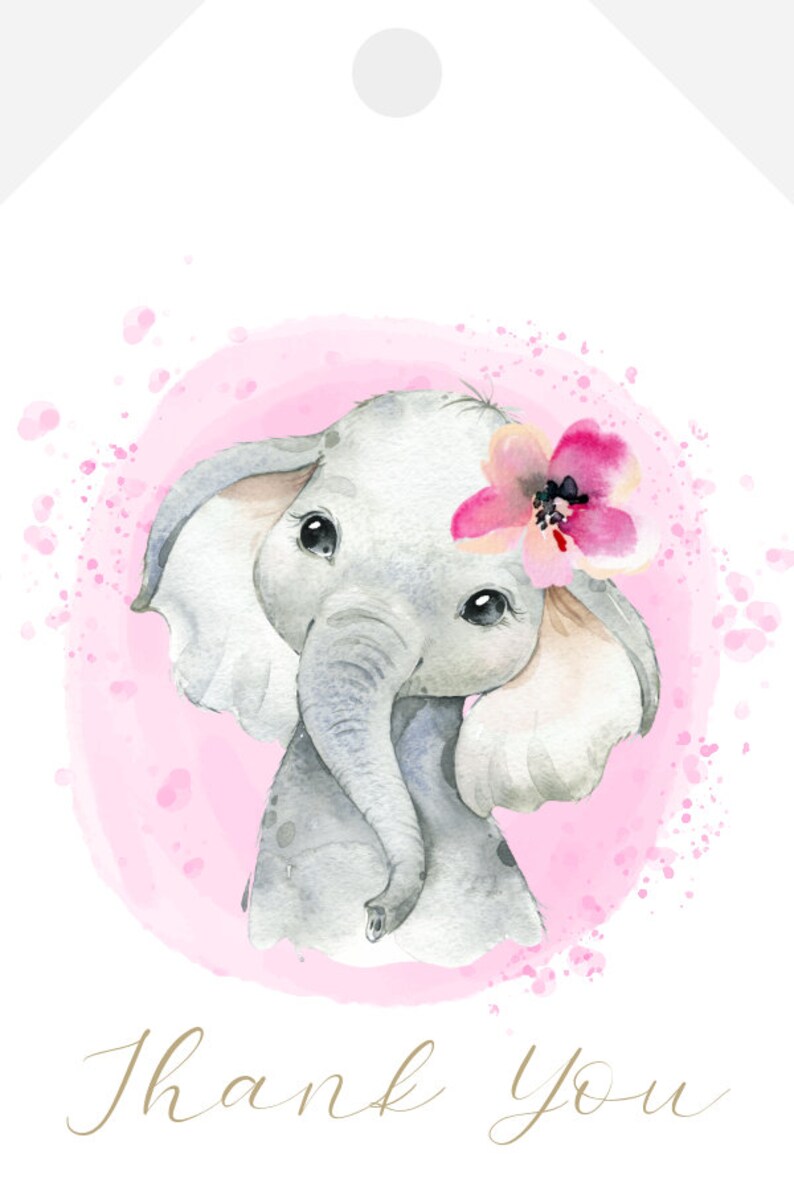 Pink Elephant Thank You Favor Tag Template Girl Baby Shower | Etsy