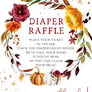 Fall Baby Shower Diaper Raffle Sign Template, Editable Pumpkin Autumn ...