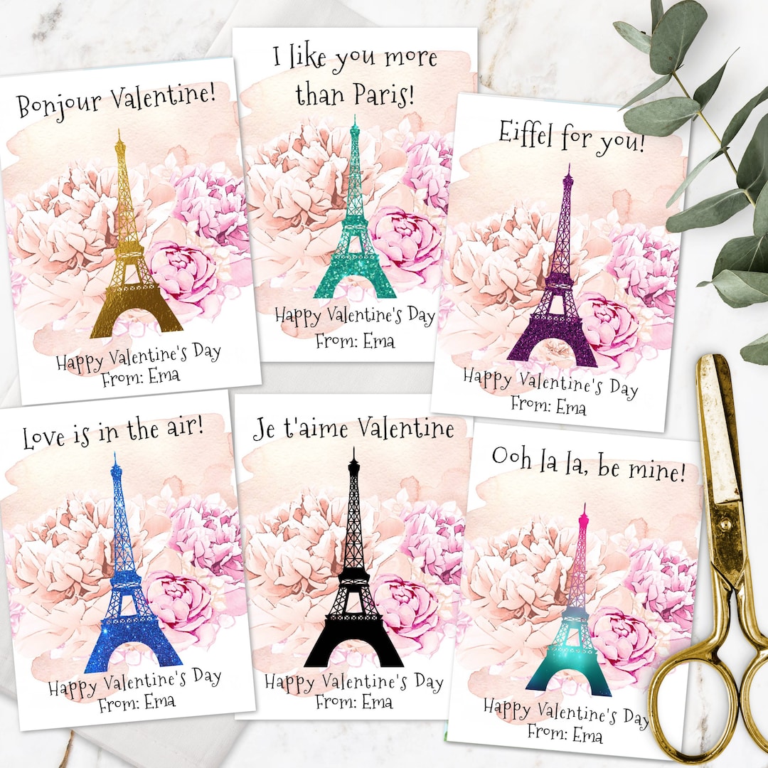 Paris Valentines Day Card Template, Eiffel Tower Valentines Cards for ...