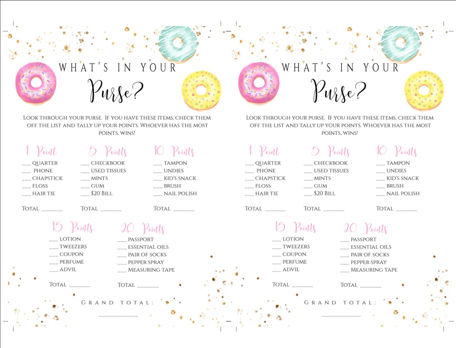 What's in Your Purse Baby Shower Game Template Donuts and - Etsy