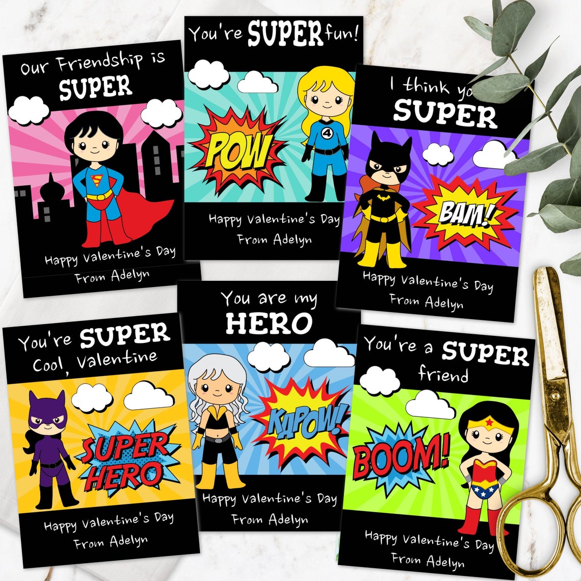 Super Hero Girl Valentine Card Template, Printable Superhero Valentines ...