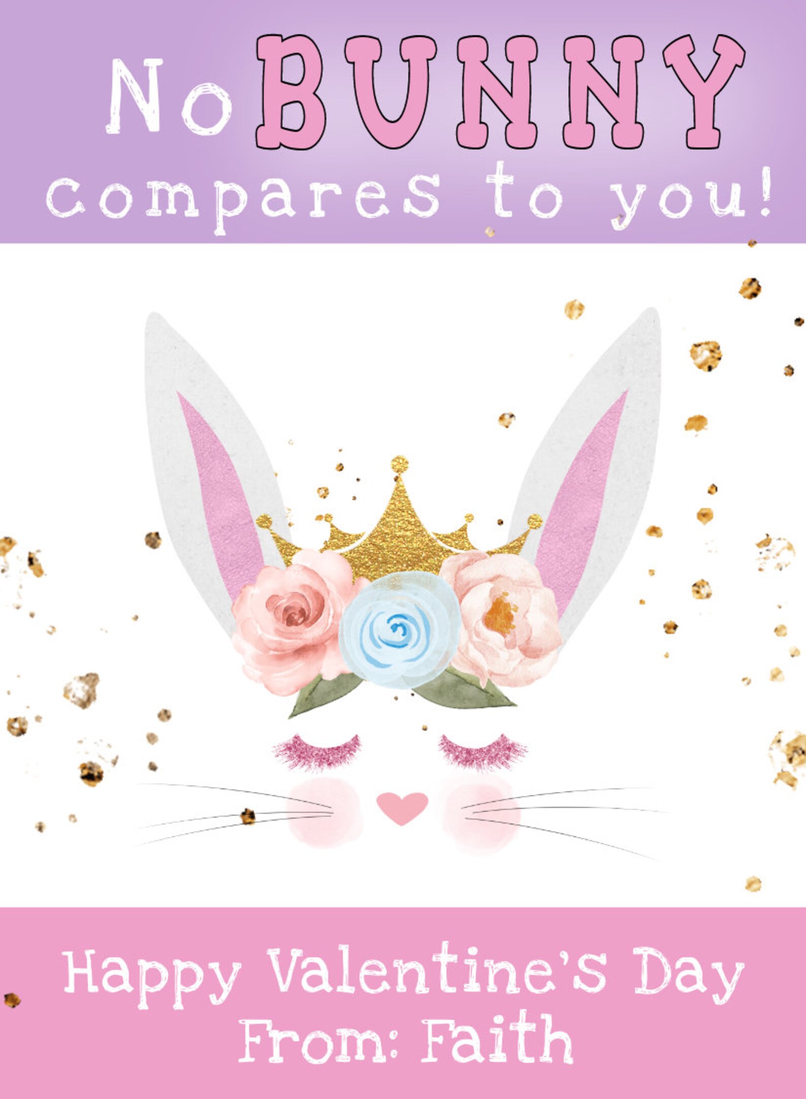 Bunny Valentine Card Template Bunny Valentines Cards for Kids | Etsy