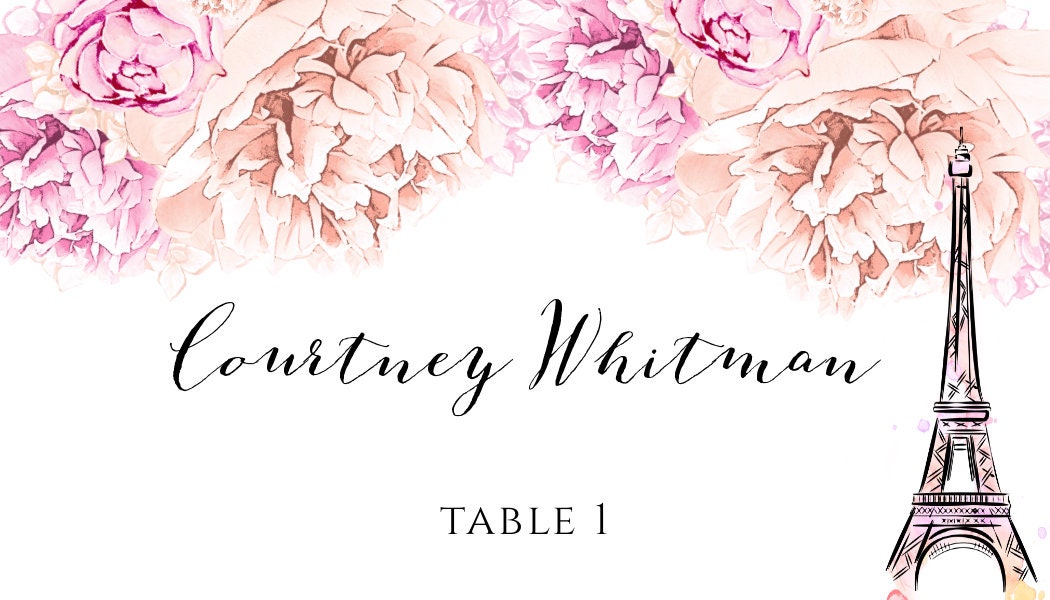Paris Place Card Template French Theme Escort Cards Eiffel | Etsy