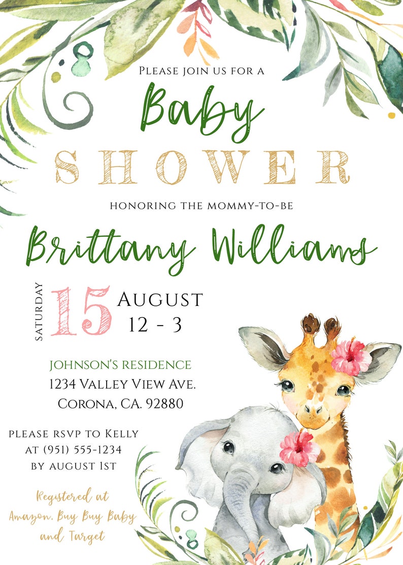 Elephant Giraffe Baby Shower Invitation Template Set for - Etsy