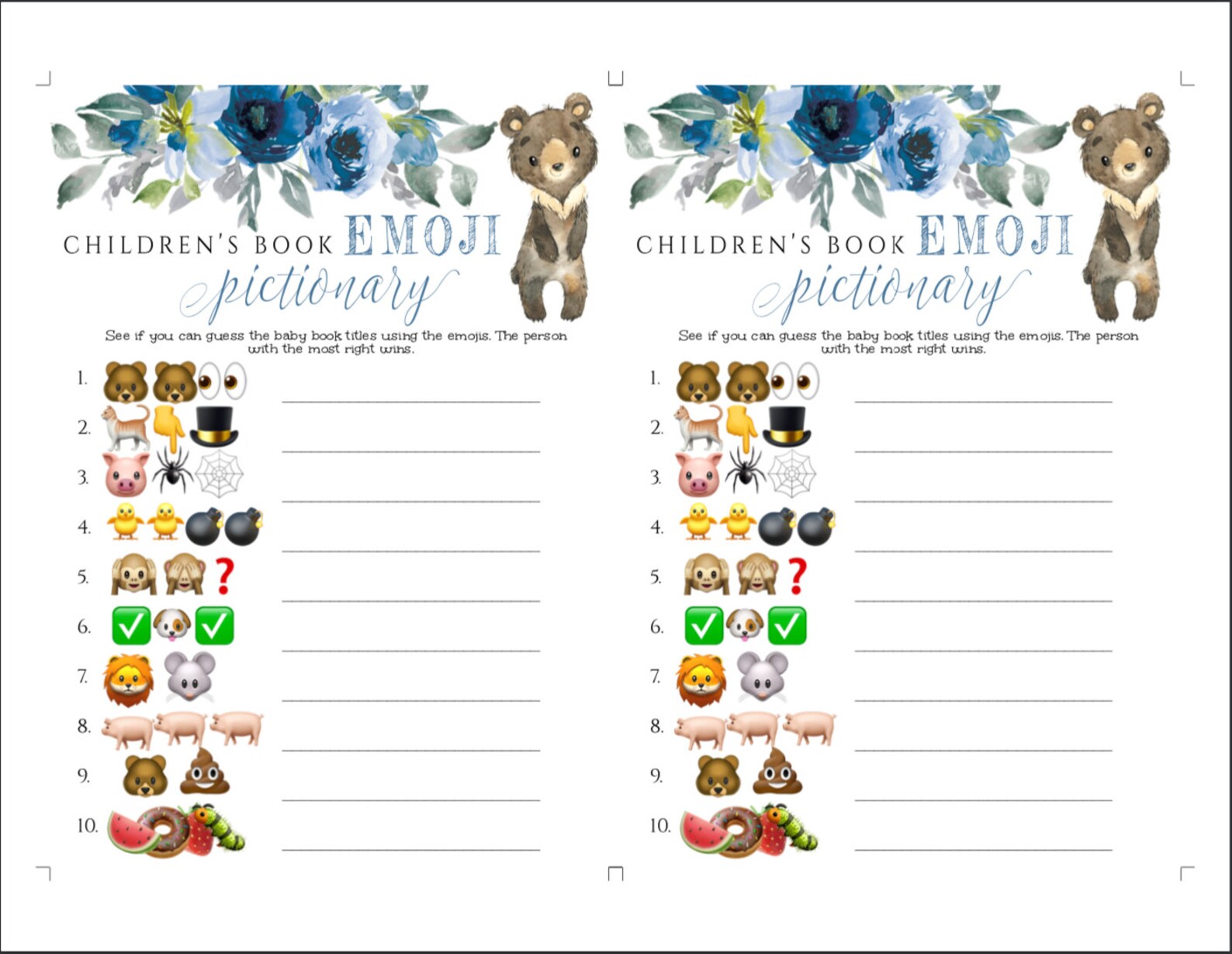 Children's Book Emoji Game Template DIY Editable Bear - Etsy