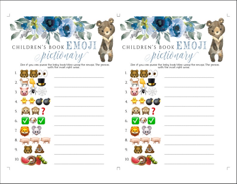 Children's Book Emoji Game Template, DIY Editable Bear Baby Shower Game ...