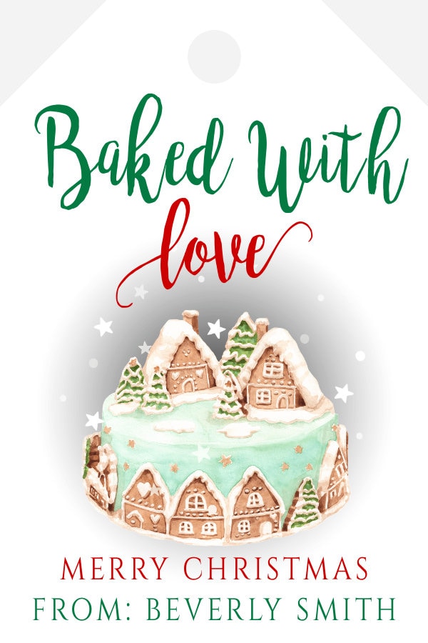 Baked With Love Christmas Gift Tag Template With Cake Holiday - Etsy UK