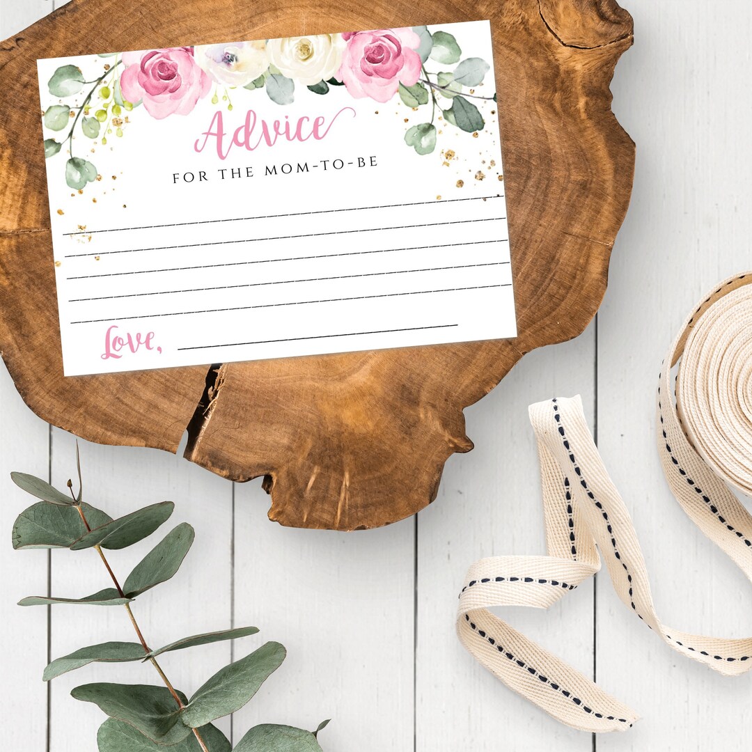 Pink Floral Baby Shower Advice Card Template for Girl Baby Shower, A ...