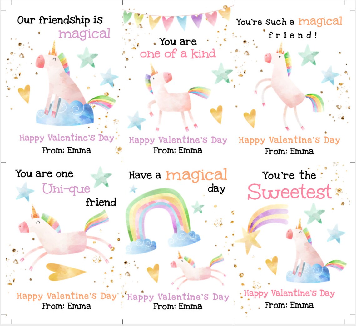 Unicorn Valentines Day Card Template Unicorn Valentines Cards | Etsy