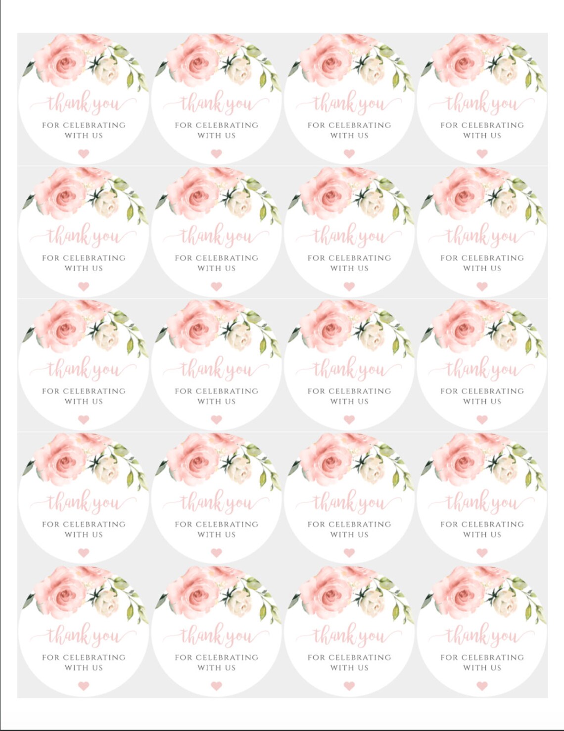 2 Round Pink Floral Thank You Favor Tag Template - Etsy