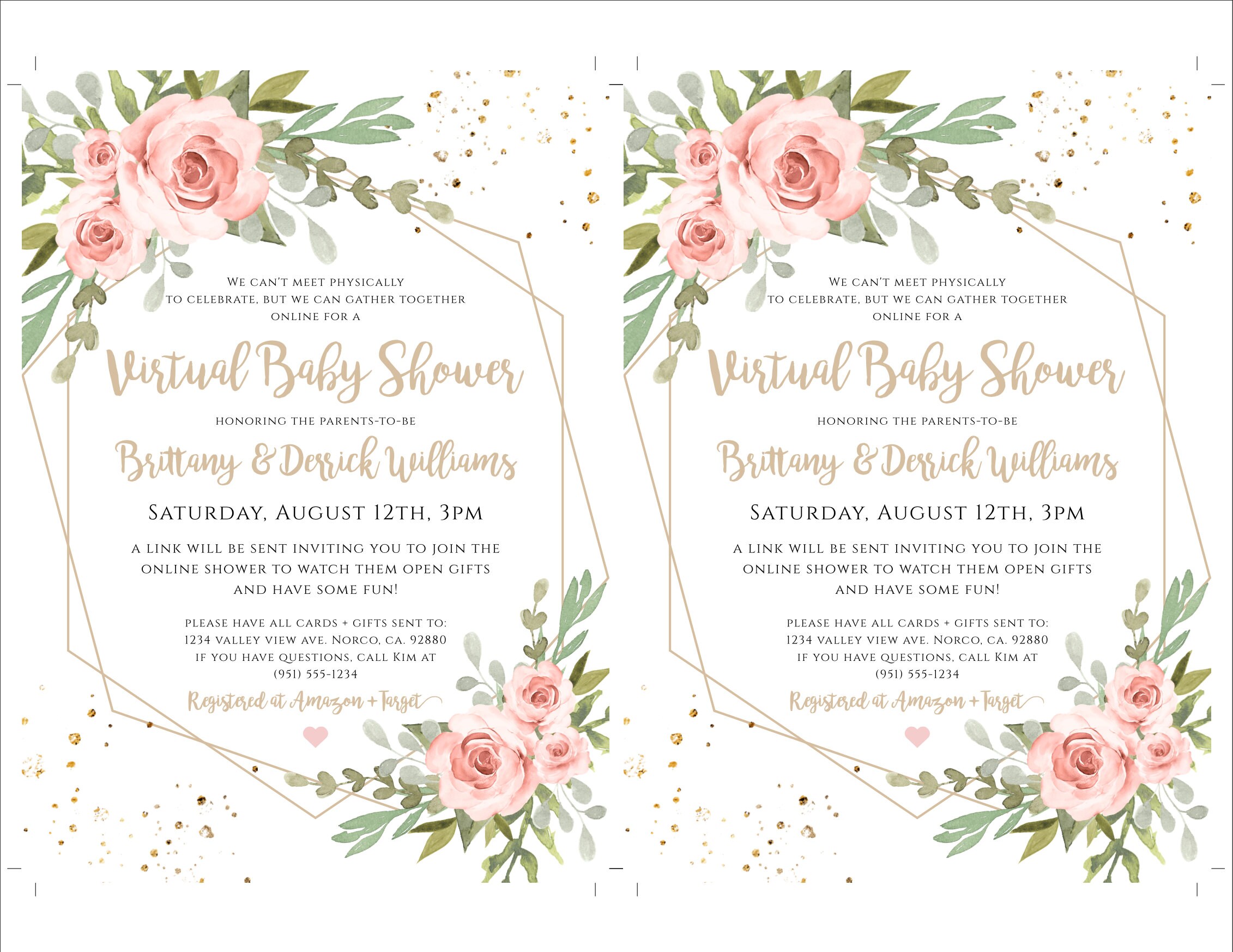 Virtual Baby Shower Invitation Template, Editable Pink Floral Invite ...