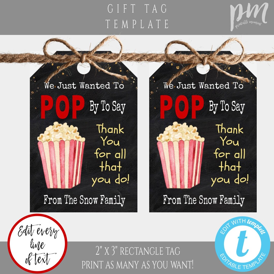 Virtual Teacher Appreciation Gift Tag Template, Popcorn Thank You Tag ...