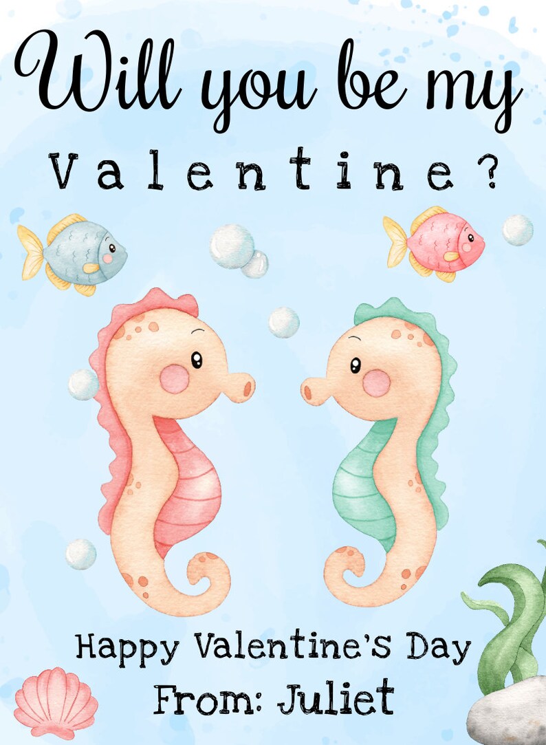 Ocean Valentines Day Card Template Beach Valentines Cards for | Etsy