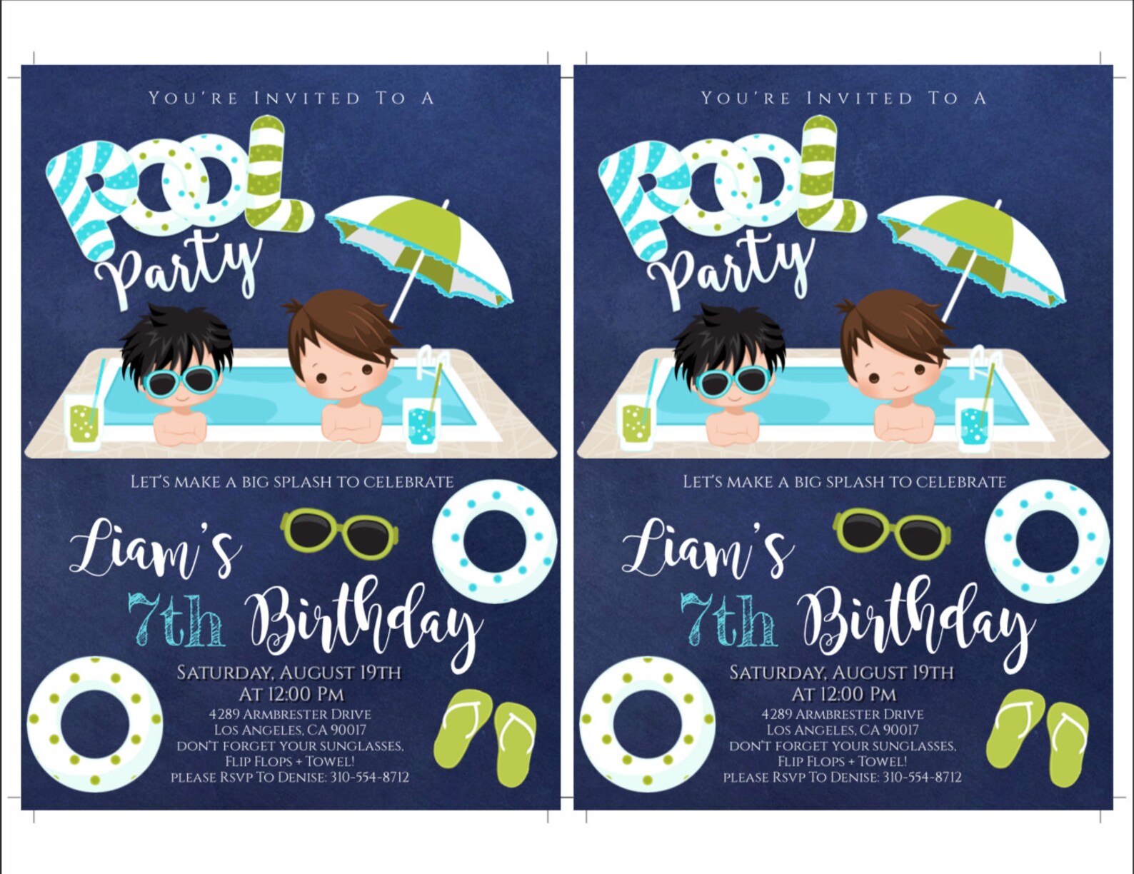 Pool Party Invitation Template, Swimming Pool Birthday Party Invite ...