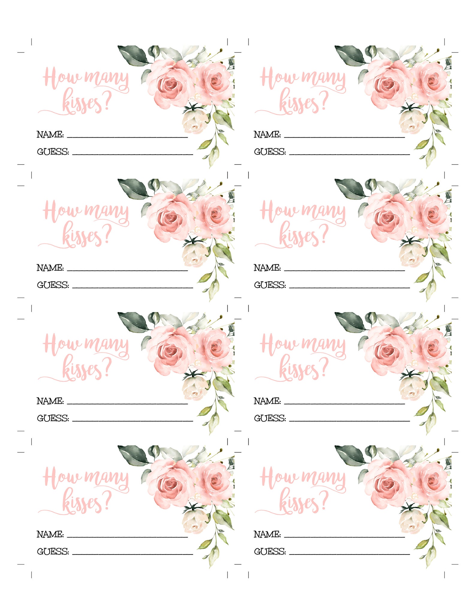 Pink Floral Guess How Many Kisses Baby Shower Game Sign Card | Etsy