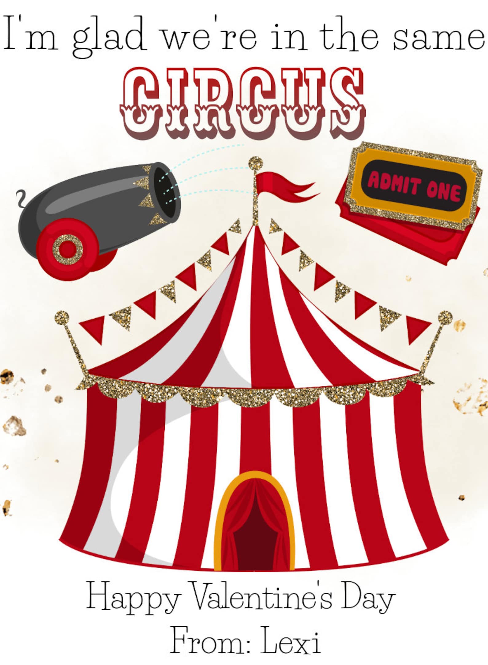 Circus Valentine Card Template Big Top Valentines Cards for - Etsy