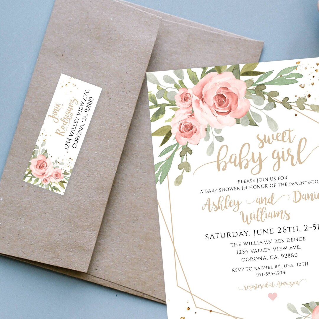 Pink Floral Address Label Template, Blush Pink Return Address Label ...