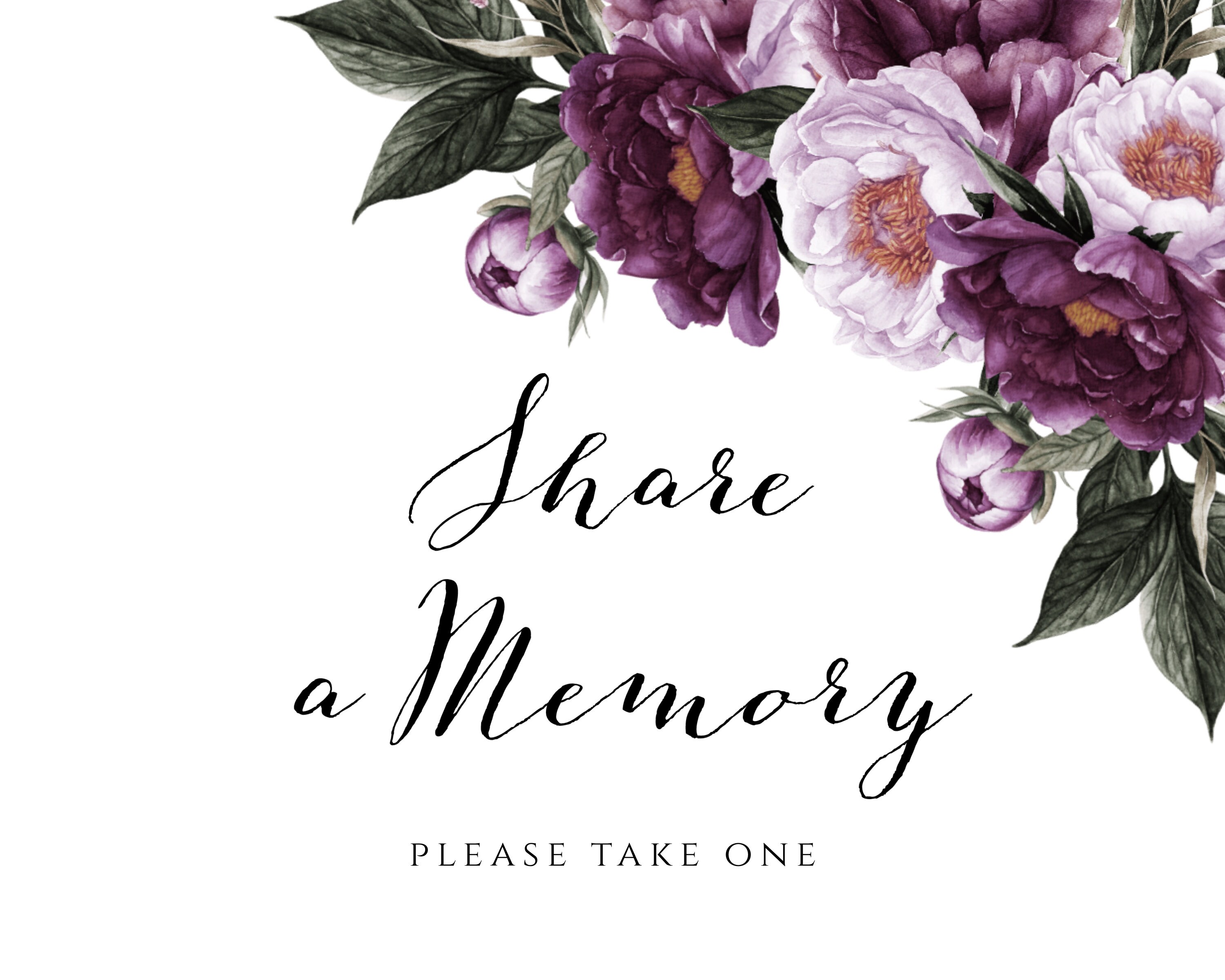 Lavender Floral Funeral Template Share A Memory Sign Instant Download ...